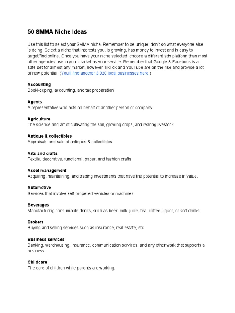 50 SMMA Niche Ideas | PDF | Cosmetics | Retail