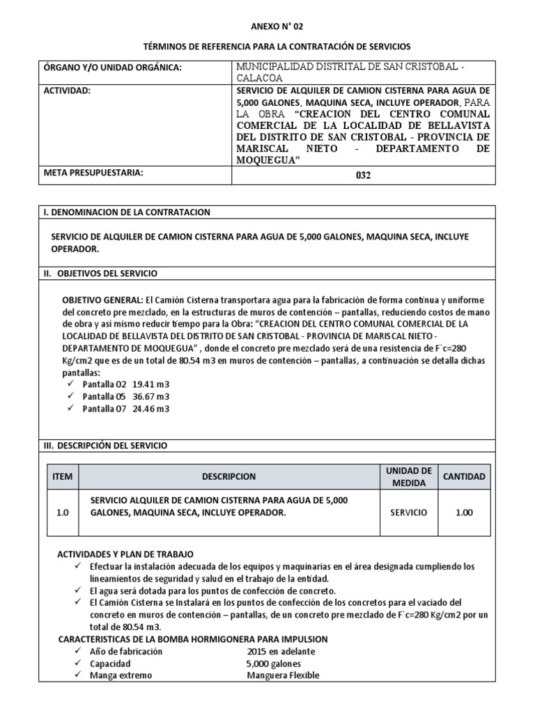 1TDR Servicio Cisterna Octubre | PDF