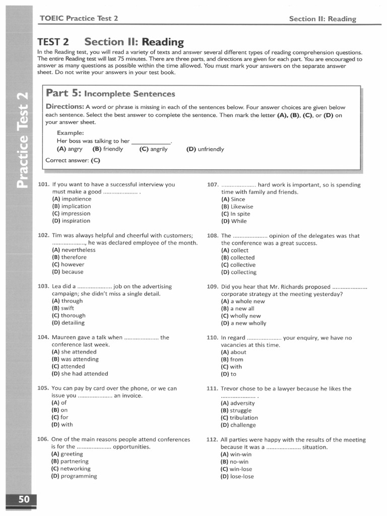 Test TOEIC Modelo 2018 02 Reading | PDF