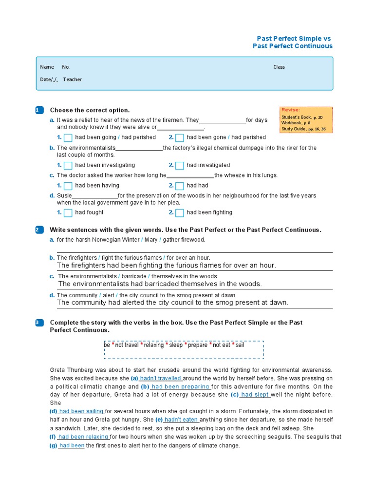Enga11 Past Perfect Grammar Worksheet | PDF | Linguistics | Grammar