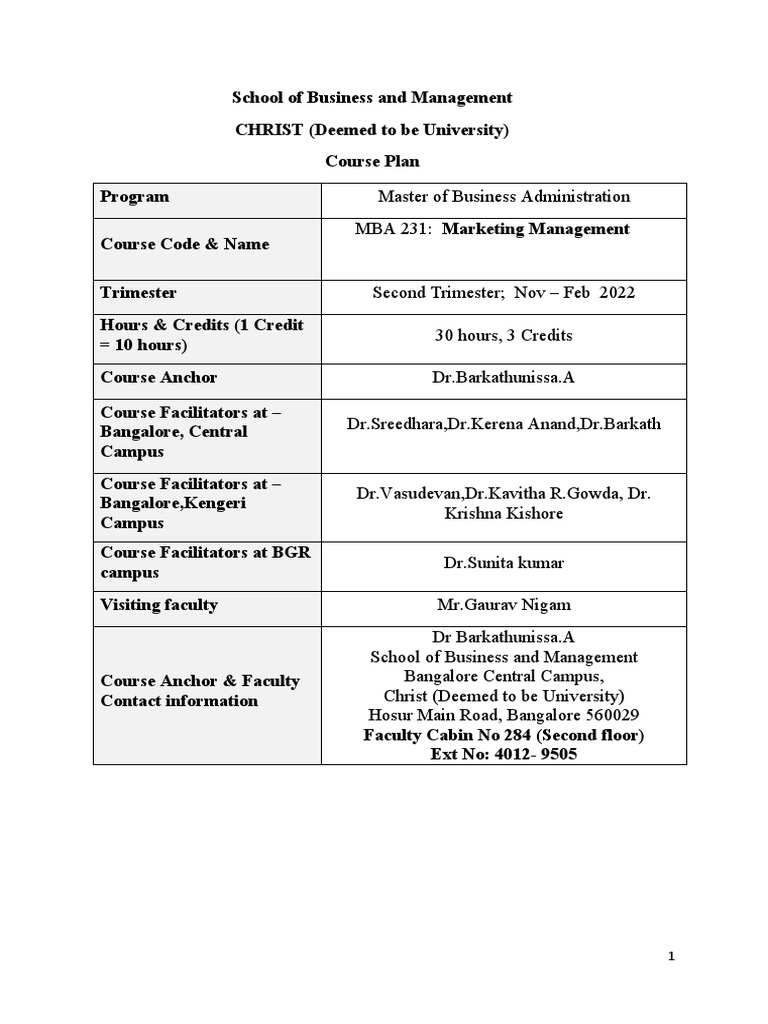 MM Course Plan | Download Free PDF | Marketing | Market Segmentation