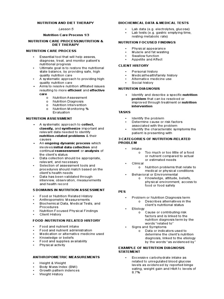 Nutrition and Diet Therapy - LEC (5,6,7) | PDF | Dietitian | Medical ...
