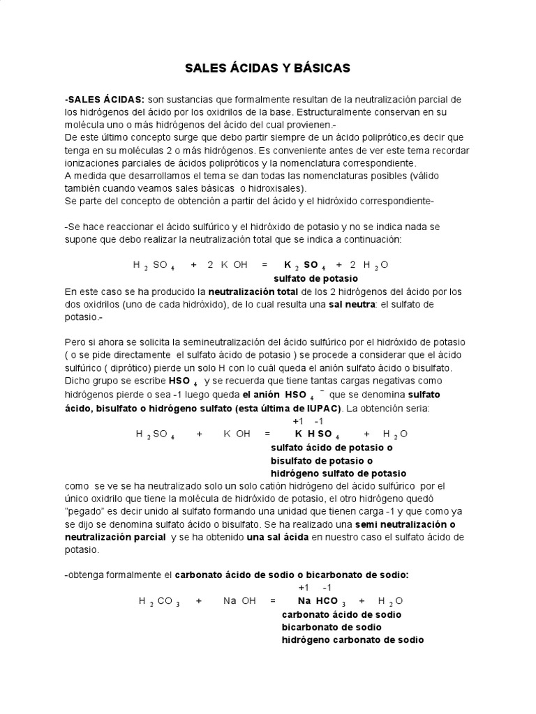 Sales Ácidas y Básicas: Ejemplos | PDF | Ácido | Sal (química)