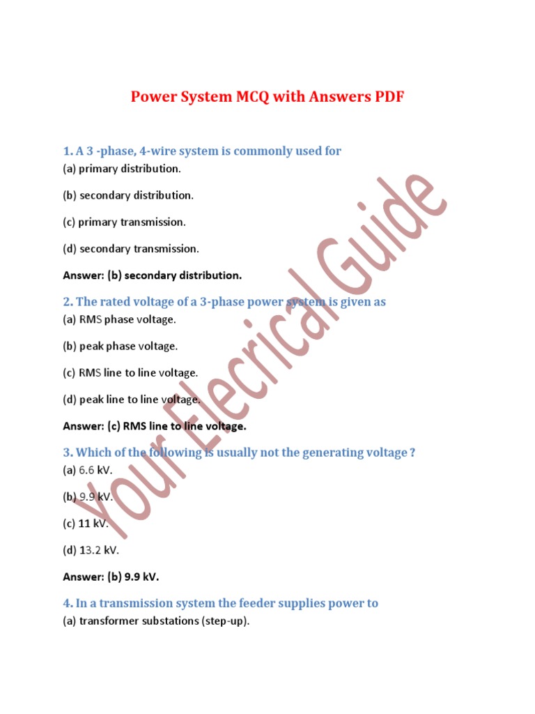 A Comprehensive Collection of Power System Multiple Choice Questions and Answers | PDF ...