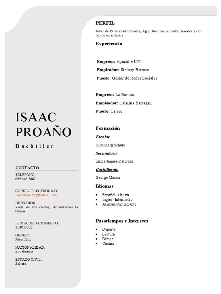 Curriculum Vitae Isaac Proaño | PDF