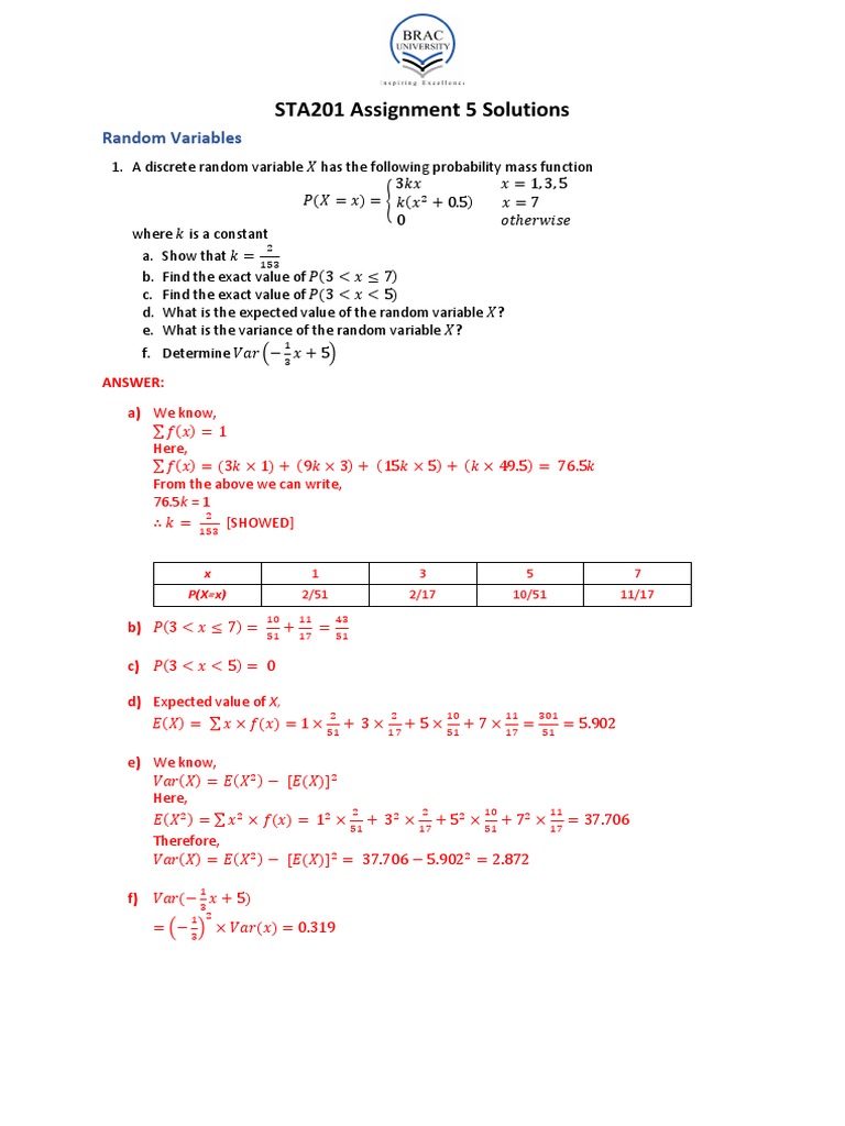 Sta5 Prev | PDF | Expected Value | Variance