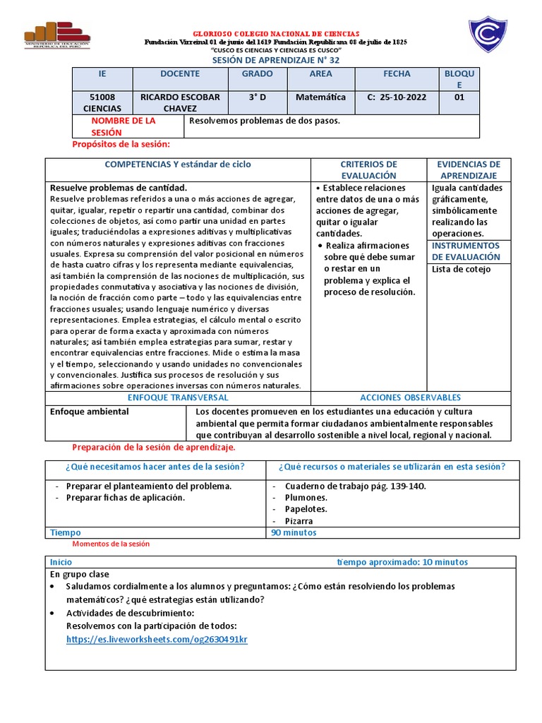 Sesión 32_MAT_resolvemos problemas de dos pasos | PDF | Aprendizaje ...