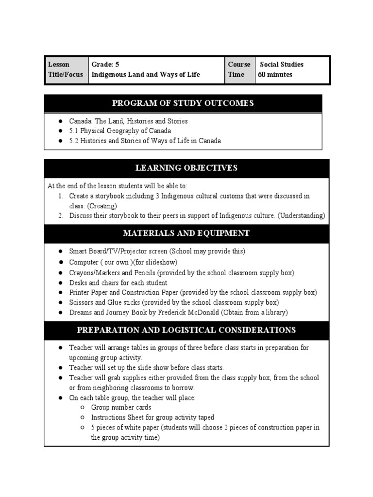 Indigenous Lesson Plan Xixi and Kori | PDF | Classroom | Lesson Plan