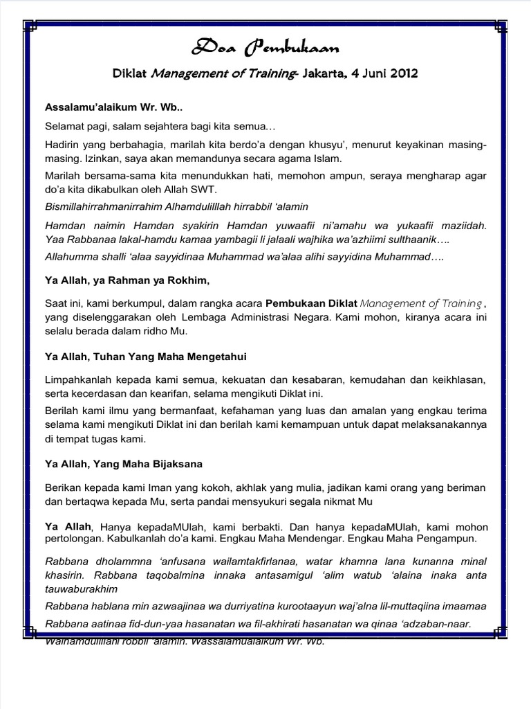 Dokumen - Tips - Doa Pembukaan Dan Penutupan Diklat | PDF