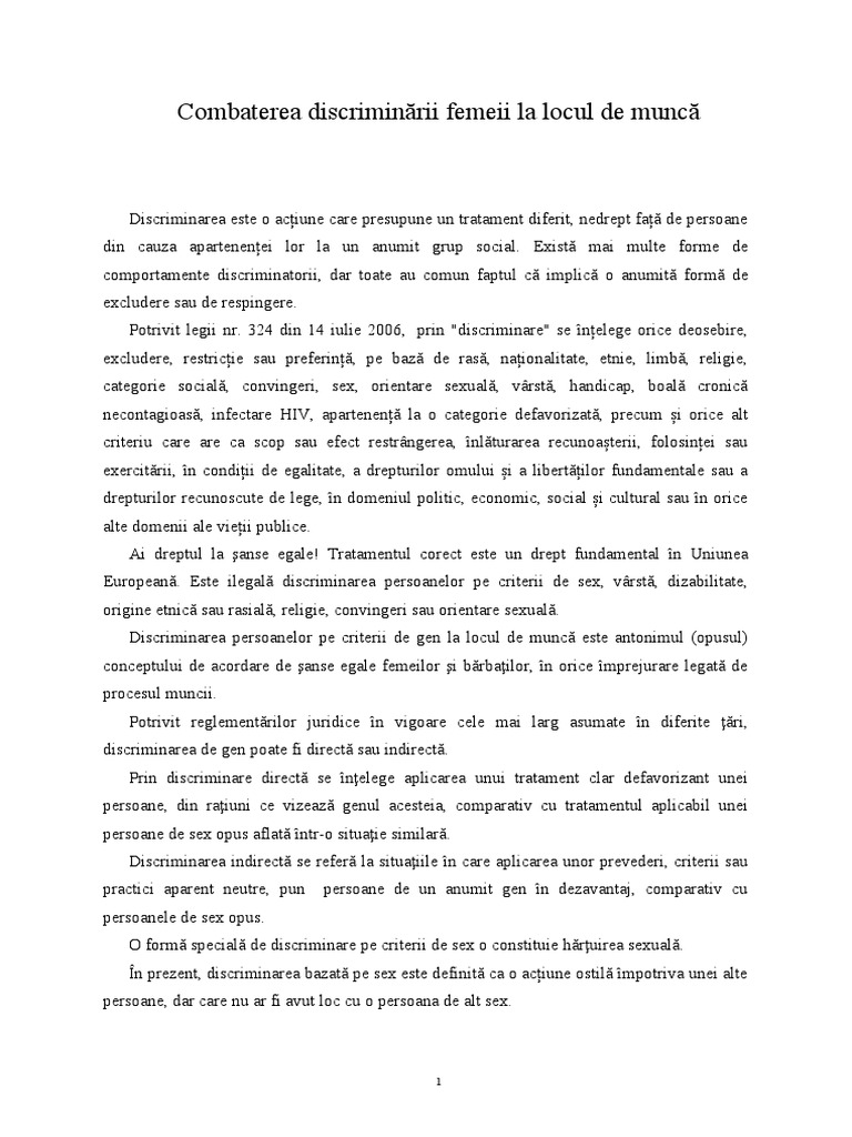 Discriminare La Locul de Munca (Someri) | PDF