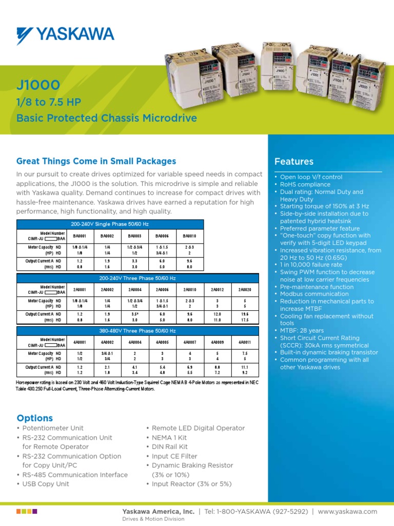 Yaskawa Flyer j1000 Al 10-07-14 | PDF | Electric Motor | Electric Power