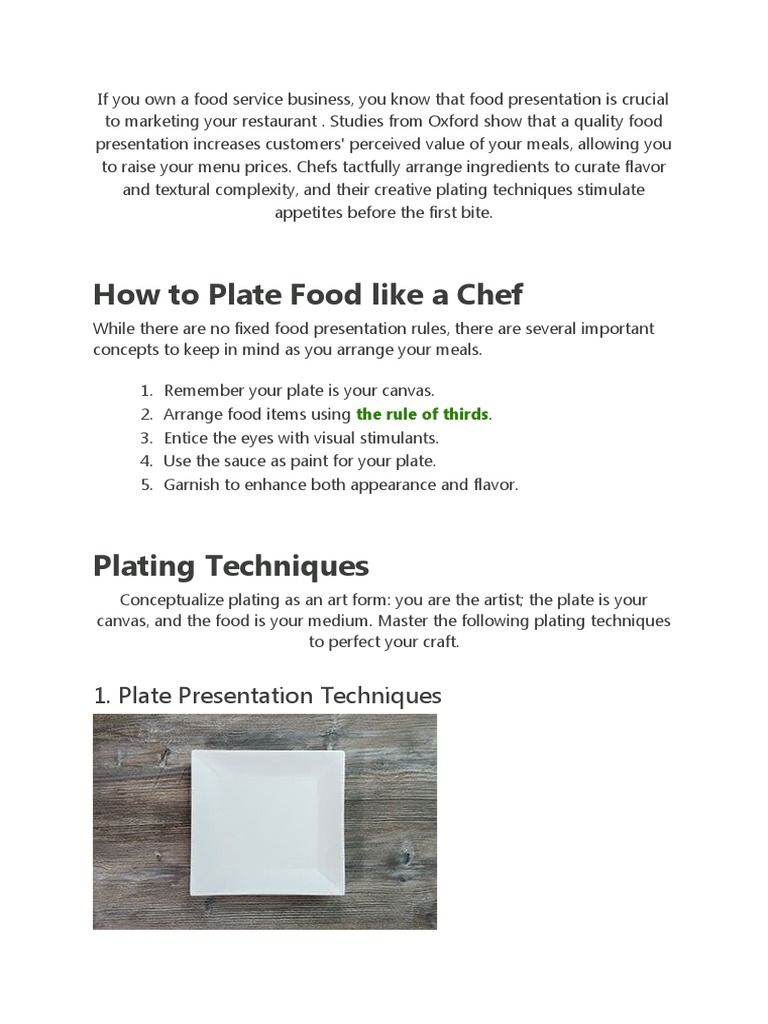 Appearance and Service of Complete Dishes | PDF | Foods | Tableware