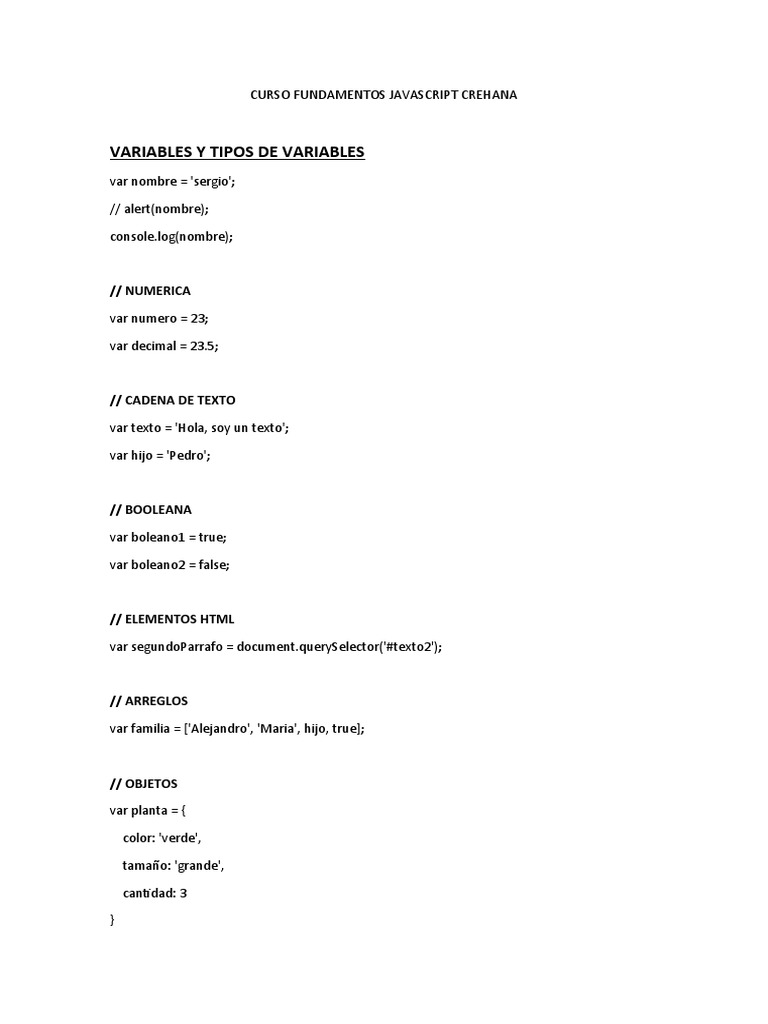 Fundamentos de JavaScript: Variables y Más | PDF | Modelo de objeto de ...