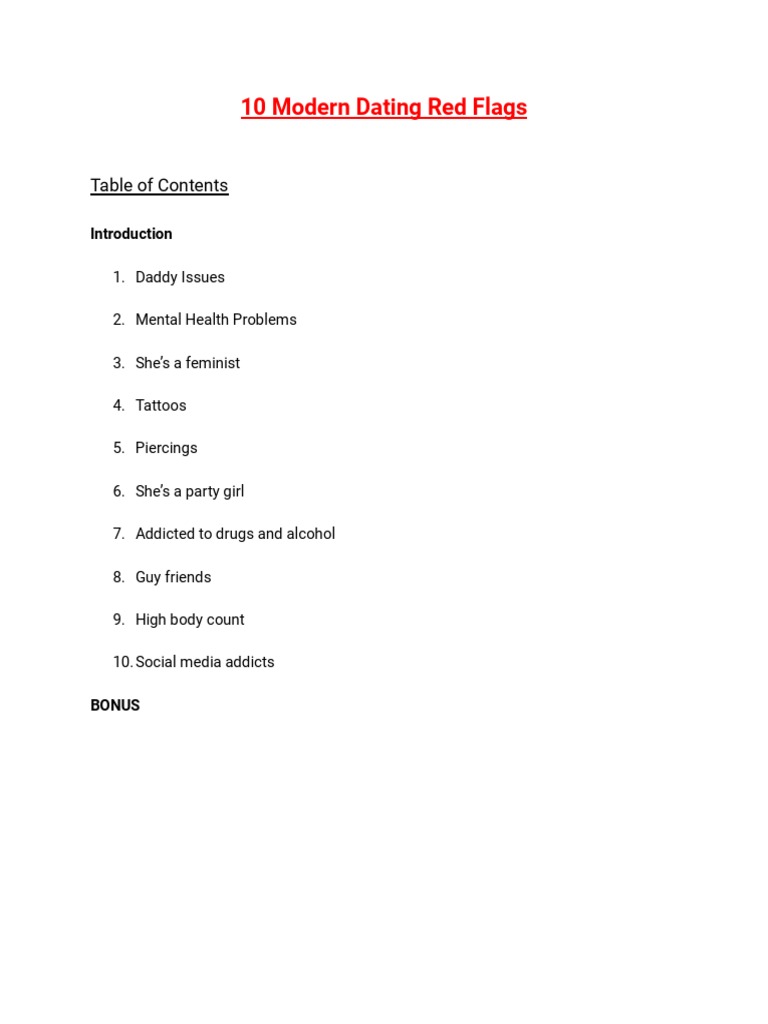 10 Modern Day Dating Red Flags | PDF | Mental Disorder | Feminism