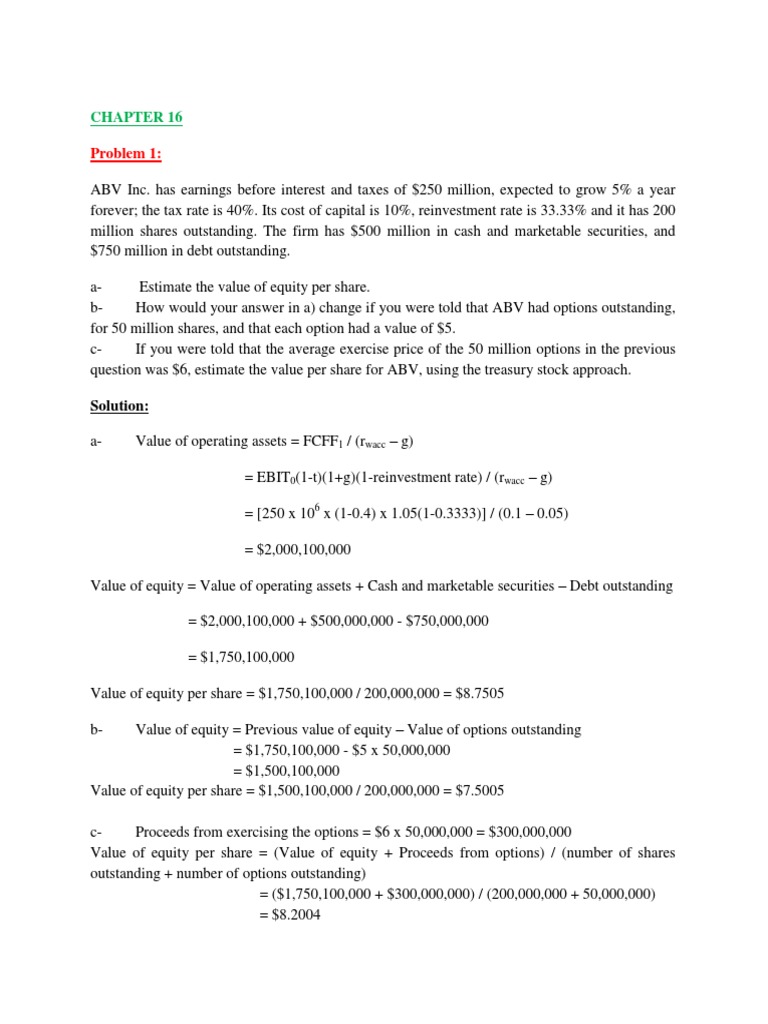 Valuation of equity per share using FCFE model and option pricing | PDF | Equity (Finance ...