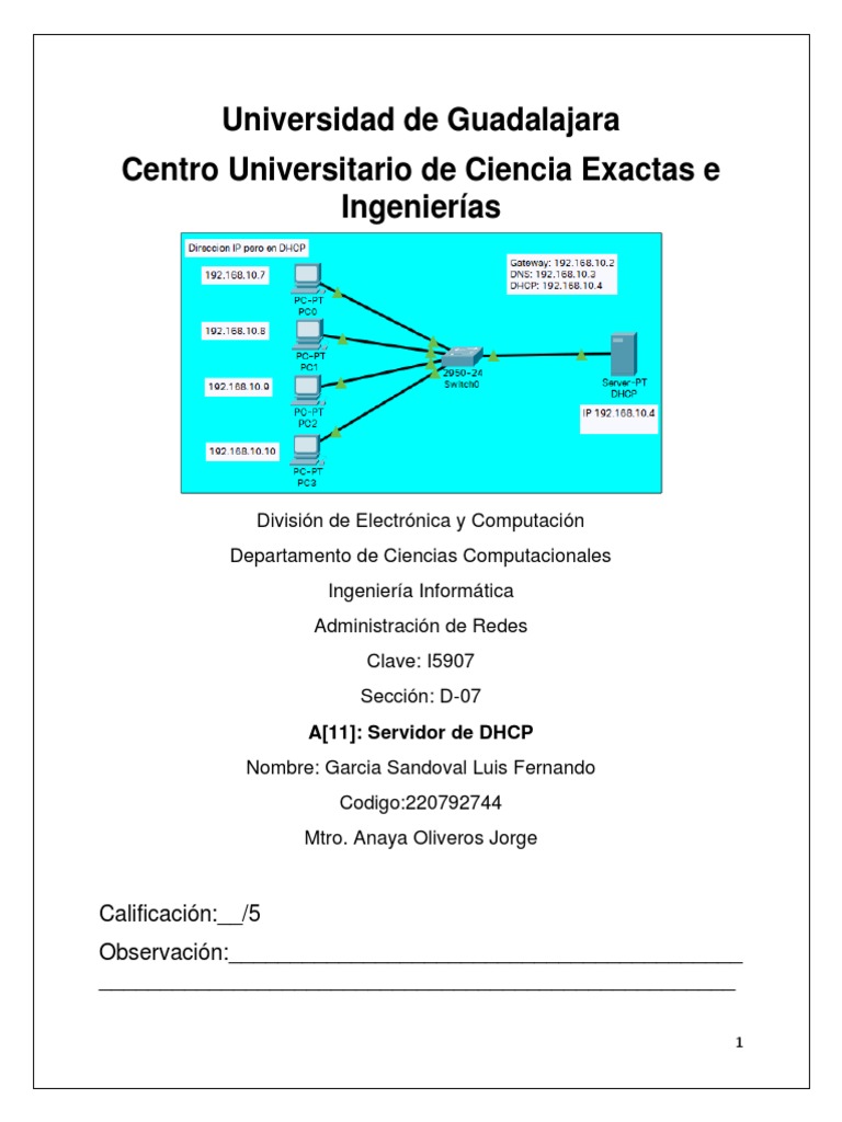 Servidor DHCP en PT | PDF | Dirección IP | Protocolos de red