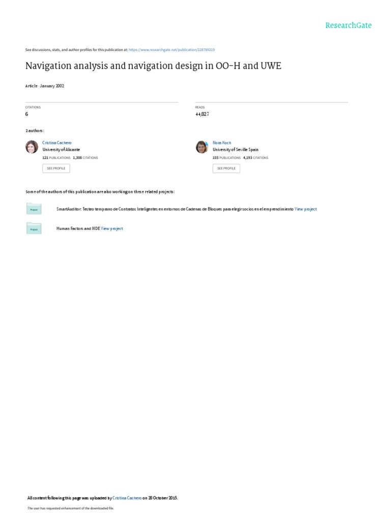 Navigation Analysis and Navigation Design in OO-H | PDF | Conceptual ...