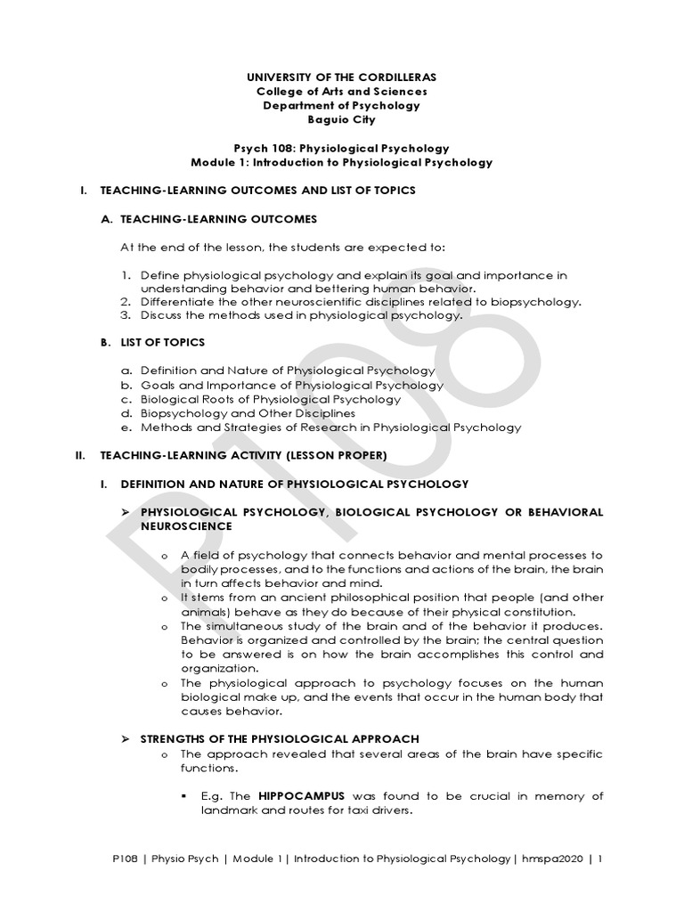 P108.module 1.intro To Physio Psych | PDF | Behavioral Neuroscience ...