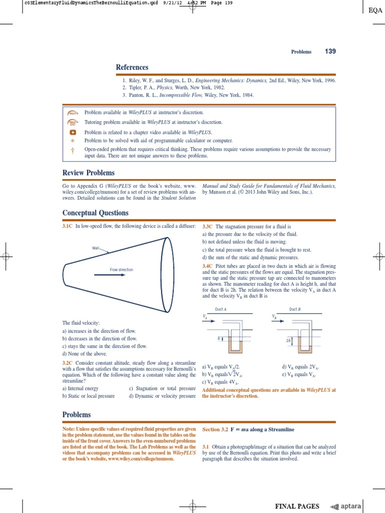 Chapter 3-Elementary Fluid Dynamics-Problem Set | PDF | Fluid Dynamics | Pressure