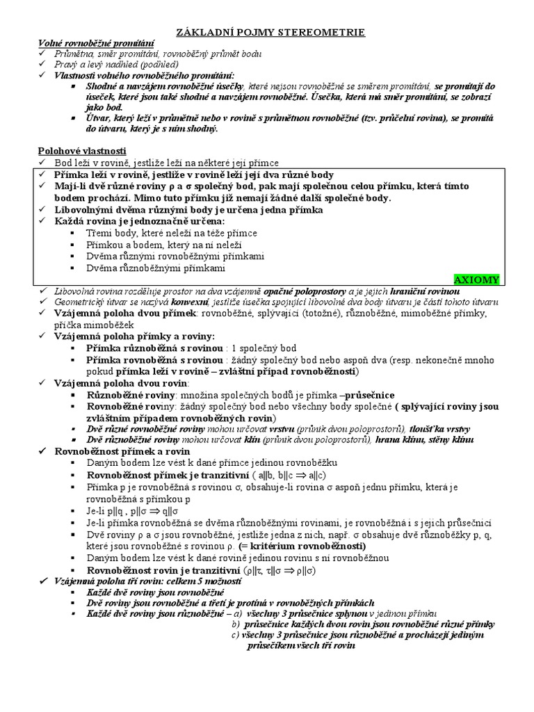 Zakladni Pojmy Stereometrie | PDF