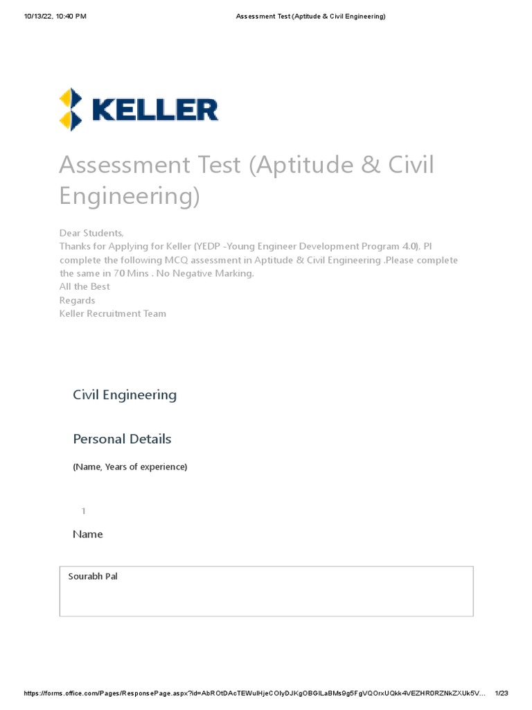Assessment Test (Aptitude & Civil Engineering) | PDF | Cement | Materials