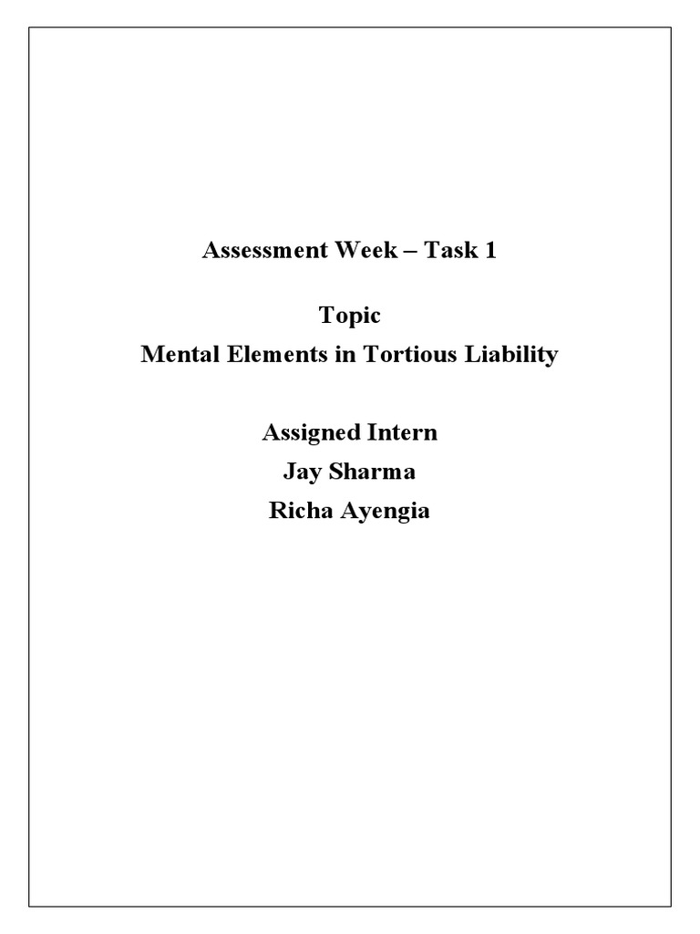 Mental Elements in Tort Liability | PDF | Tort | Damages