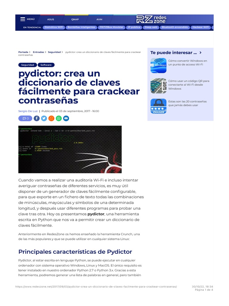 Pydictor - Crea Un Diccionario de Claves Fácilmente para Crackear Contraseñas | PDF | Contraseña ...