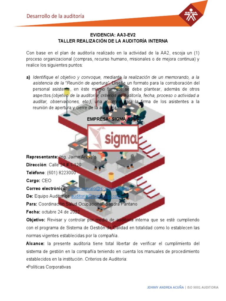Formato Evidencia AA3 Ev2 Taller | PDF | Auditoría | Sistema de manejo de calidad