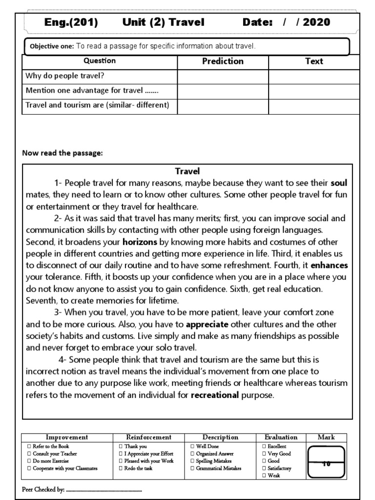 Unit 2 Travel Eng.201 | PDF