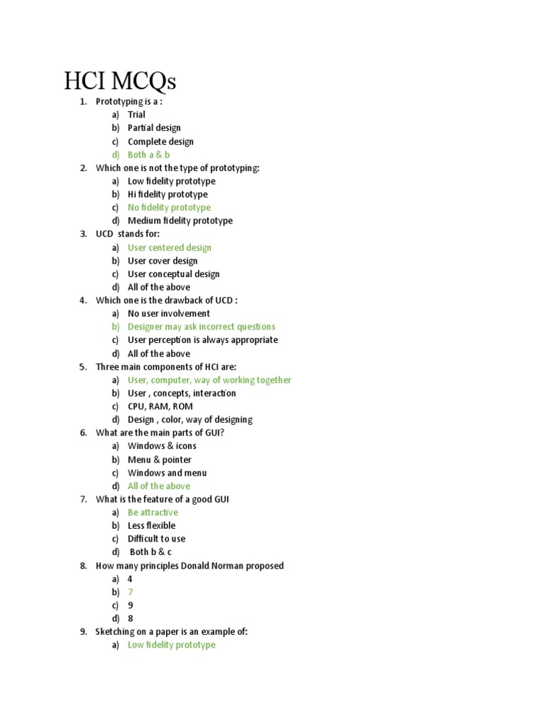 HCI MCQs | PDF | Human–Computer Interaction | Graphical User Interfaces