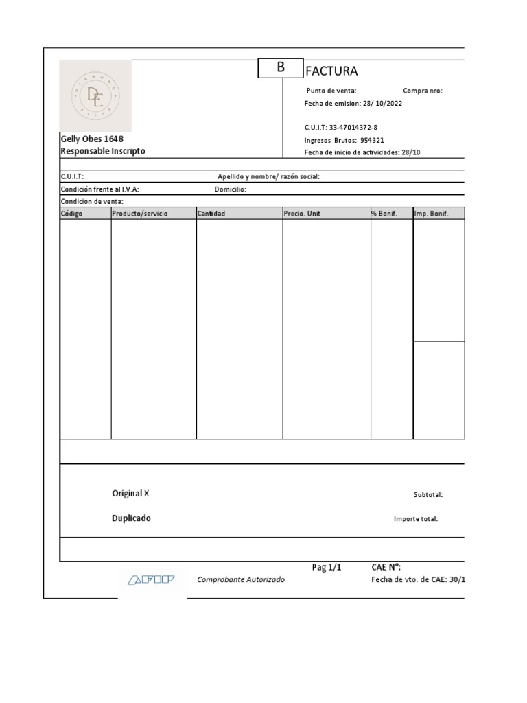 Modelo de Factura B para Imprimir | PDF