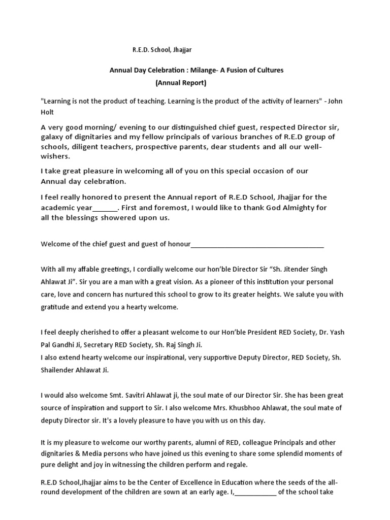 Principal Annual Day Speech | PDF | Teaching Method | Teachers