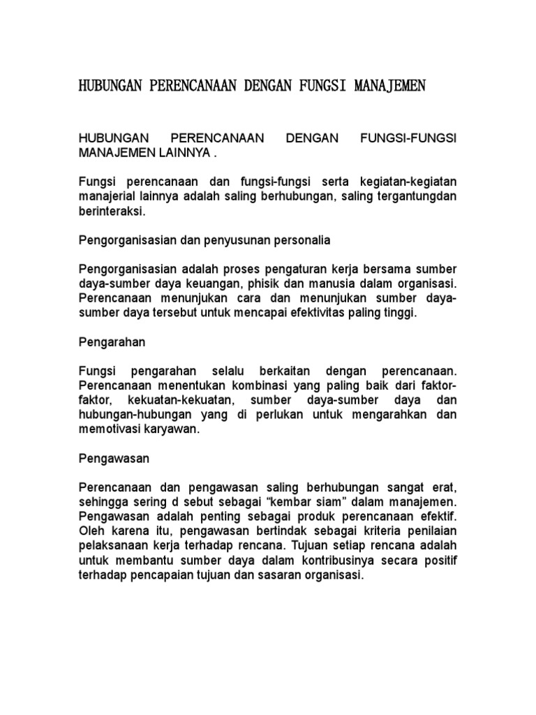 Hubungan Perencanaan Dengan Fungsi Manajemen Pdf