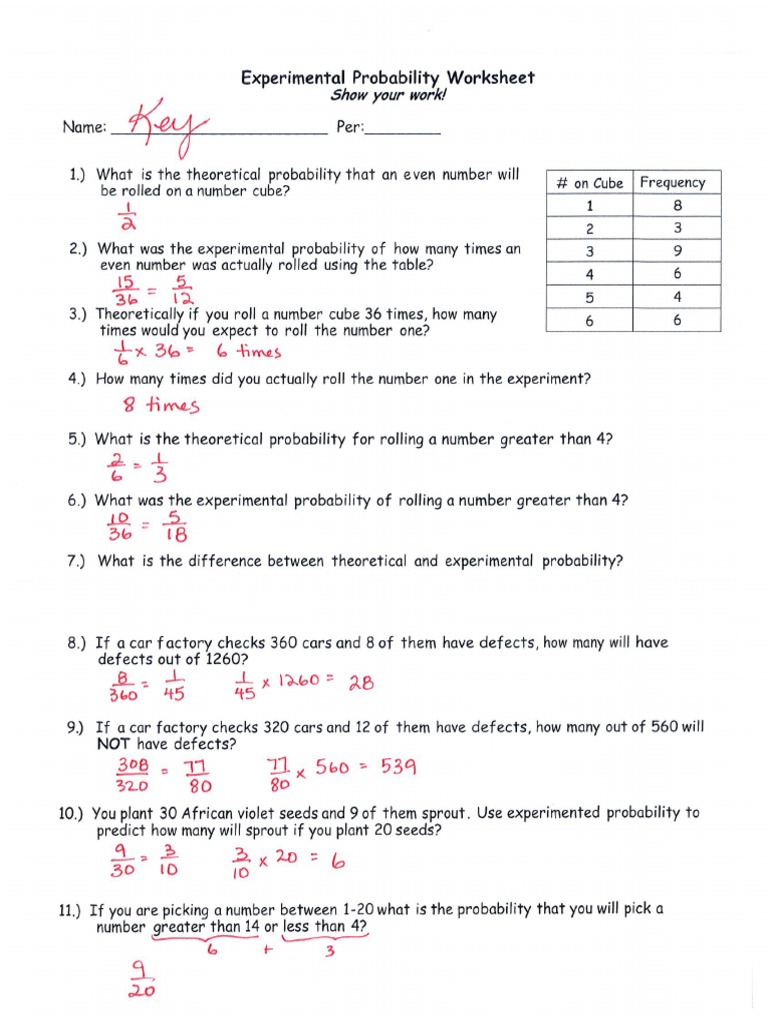 Answer Key To Probability Worksheets | PDF