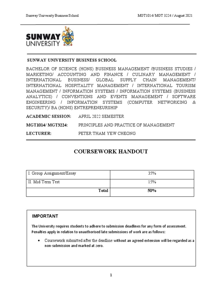 Sunway University MGT1014 Group Assignment Guide | PDF | Turnitin | Wikipedia