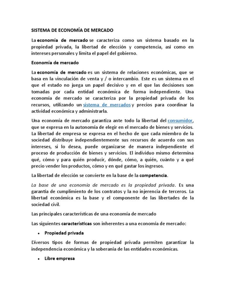 Sistema de Economía de Mercado | PDF | Mercado (economía) | Economía de ...