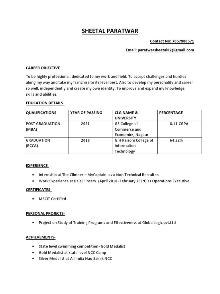 Sheetal Paratwar Resume | PDF