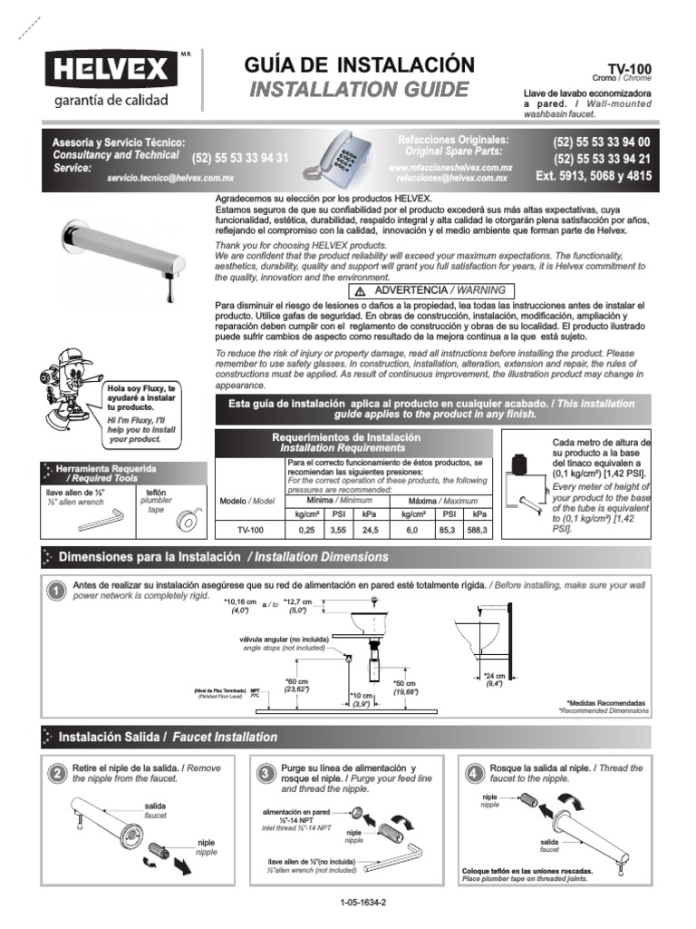 Llave Economizadora Helvex TV-100 | PDF | Ingeniería mecánica | Plomería