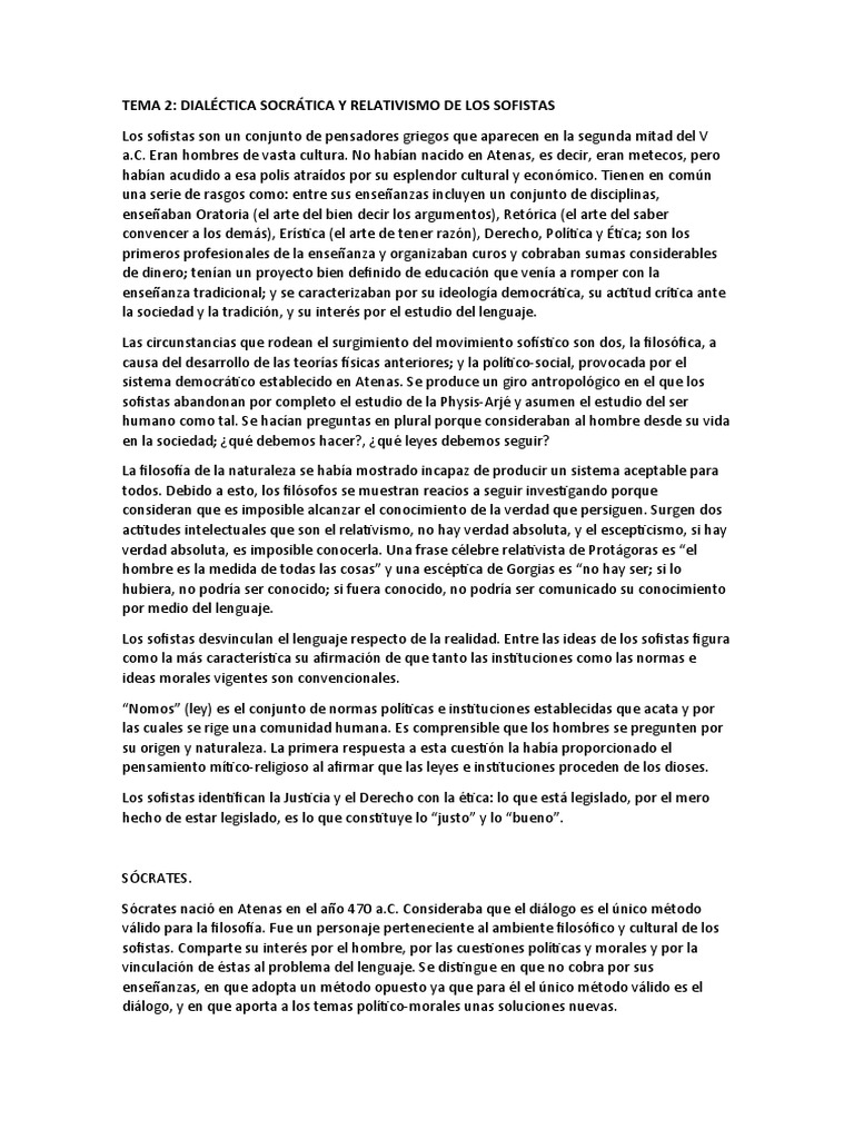 Dialéctica Socrática y Relativismo de Los Sofistas | PDF | Sócrates ...