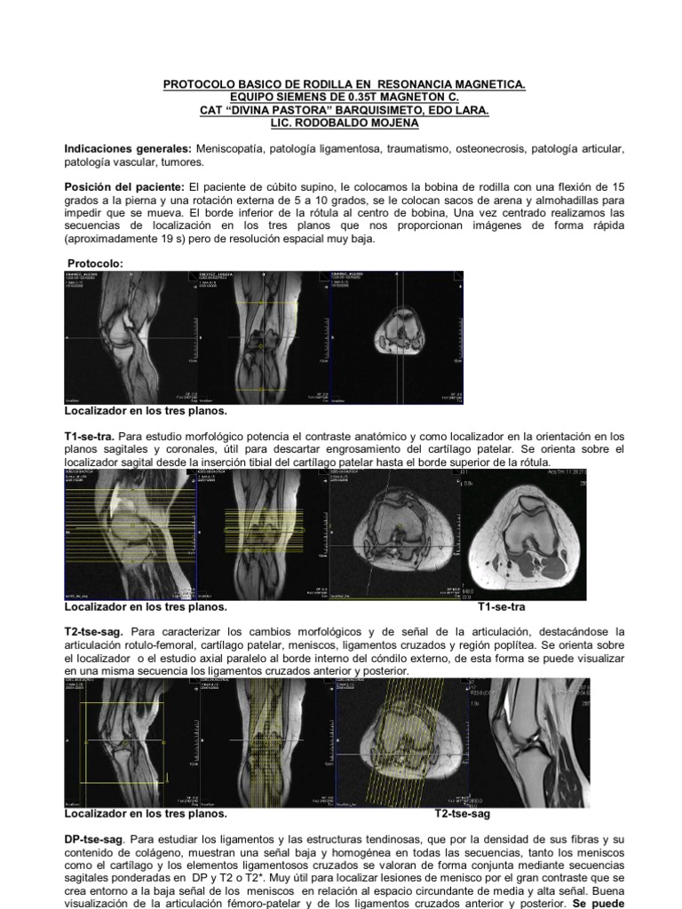 Protocolo Basico de Rodilla en Resonancia Magnetica | PDF | Rodilla | Articulaciones