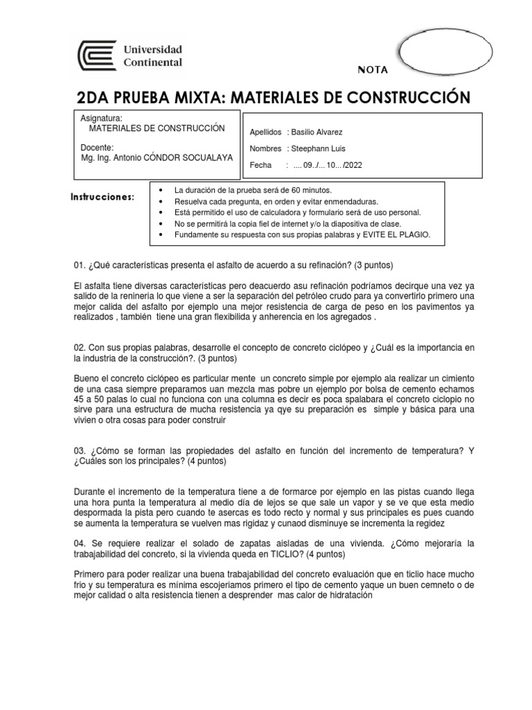 Basilio Alvarez Steephann Luis Prueba Mixta | PDF | Hormigón | Cemento