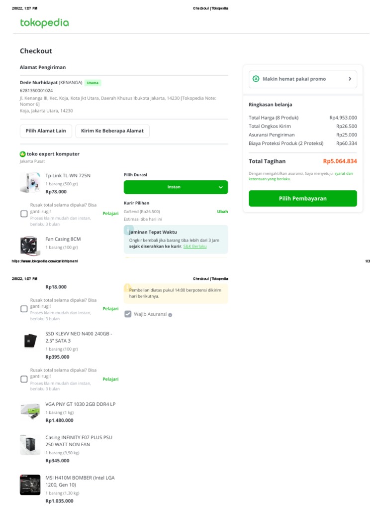 Checkout: Alamat Pengiriman | PDF