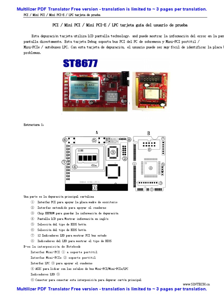 ST8677 PCI+Mini PCI-E+mini PCI+LPC Port PC Motherboard Diagnostic Post ...