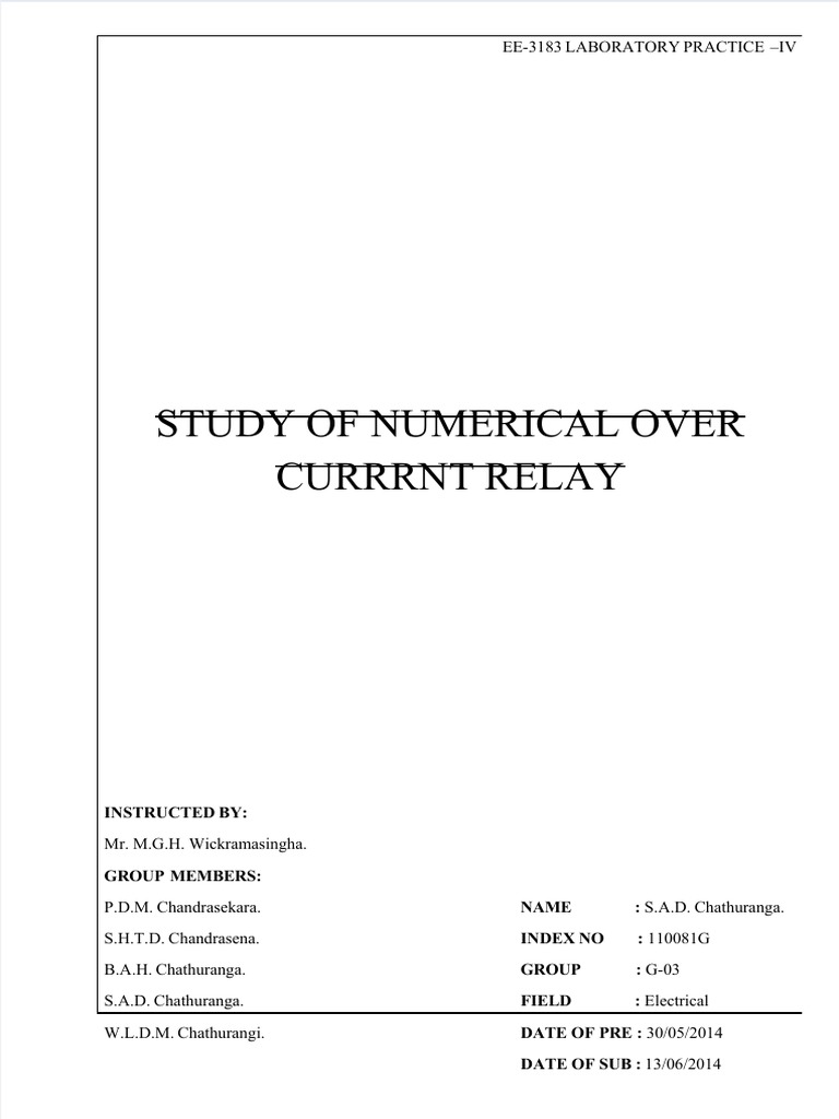 Dokumen - Tips - Study of Over Current Relay | PDF | Relay | Electricity