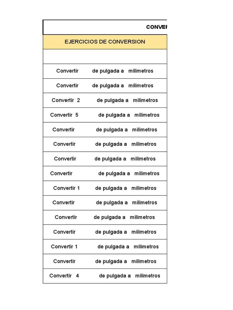 Ejercicio Conversion de Unidades 1 | PDF | Pulgada | Metro