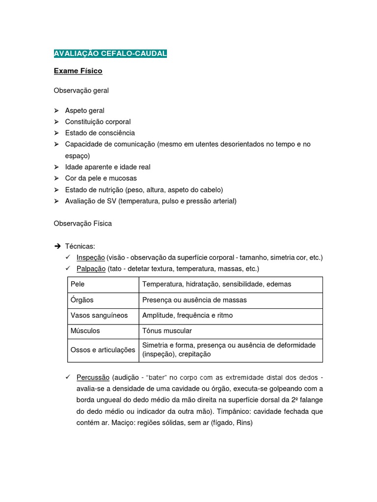Avaliação Cefalo Caudal | PDF | Micção | Urina