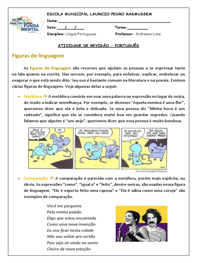 Atividade de Revisao 9 Ano Portugues | PDF | Metáfora | Palavra