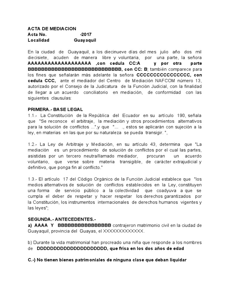 Acta de Mediacion 3 | PDF | Mediación | Divorcio