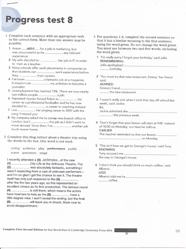 Progress Test 8 - 1 | PDF