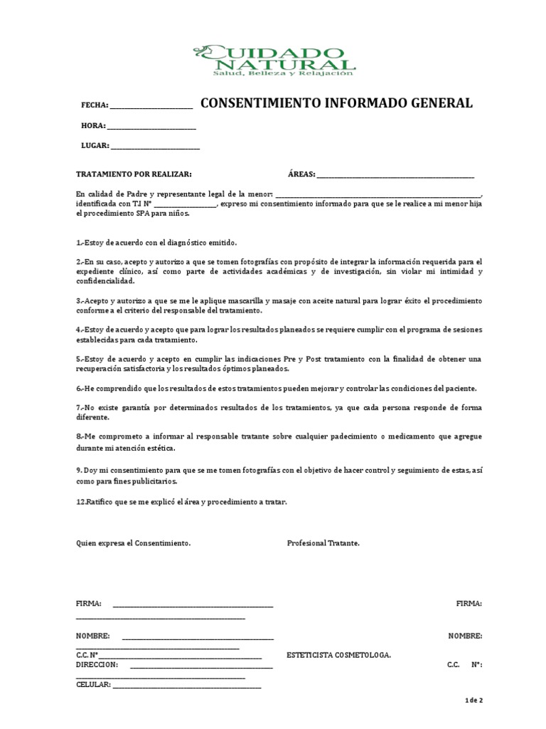 Consentimiento Informado General Aplica para Niños | PDF ...